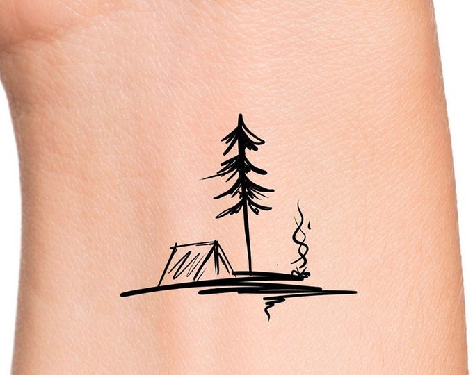 Tent and Tree Temporary Tattoo Tent Tattoo Tree Tattoo Travel Tattoo ...