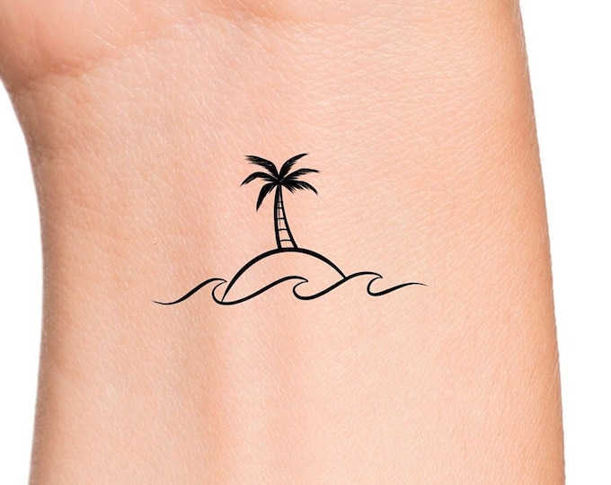 Palm Tree Wave Temporary Tattoo / Palm Tree Temp Tattoo / Plant Tattoo ...