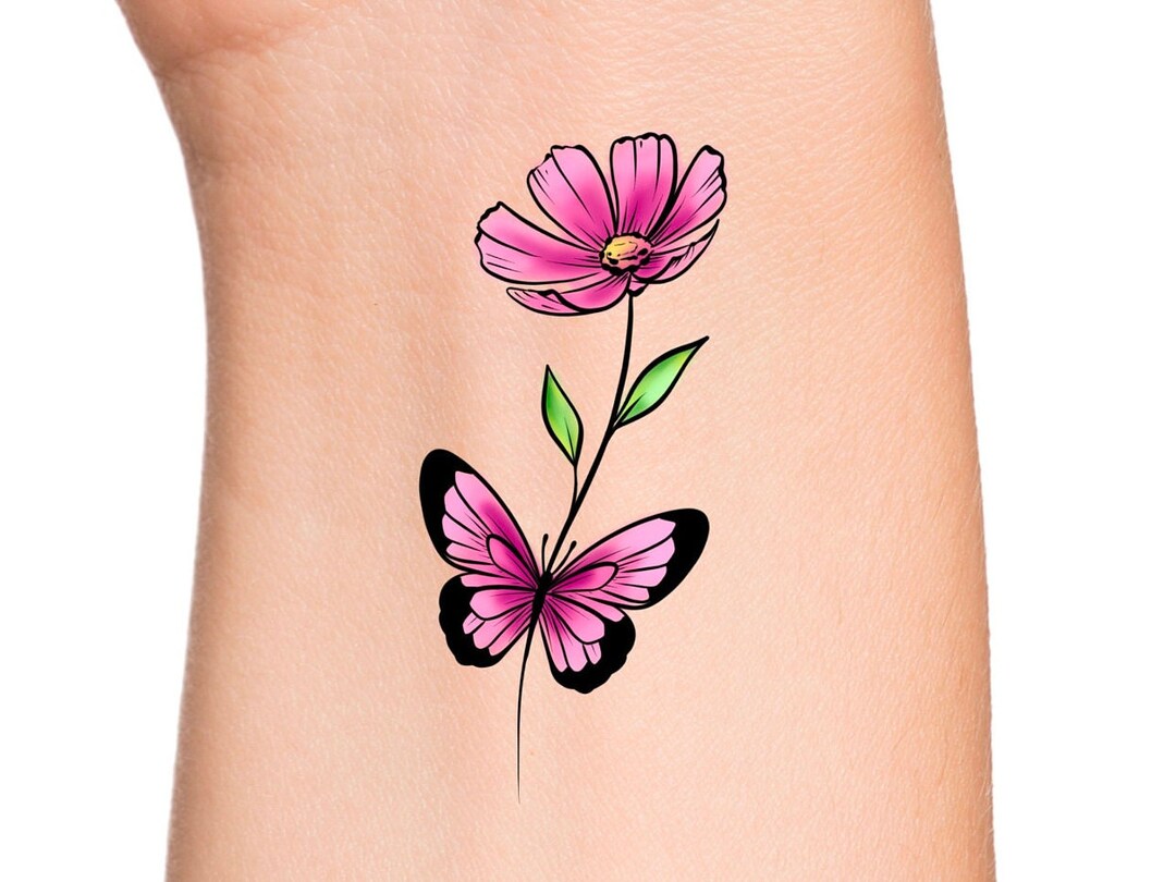 Pink Butterfly Flower Temporary Tattoo - Etsy