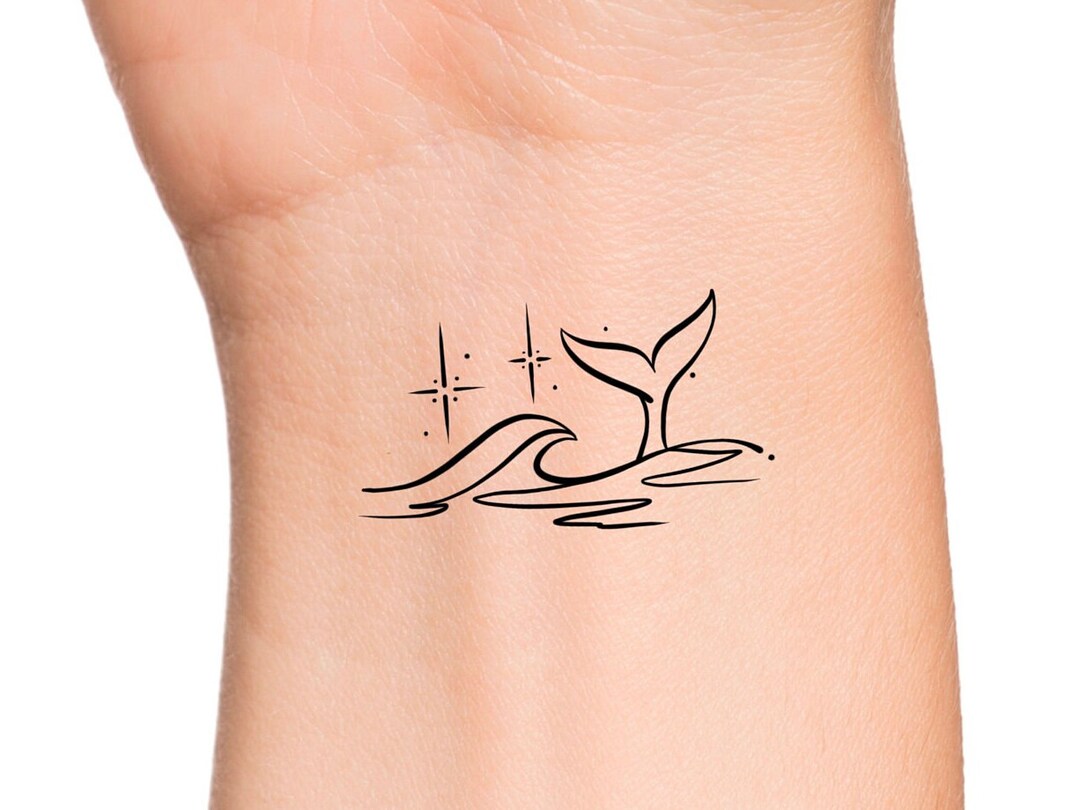 Whale Tail Wave Stars Temporary Tattoo - Etsy