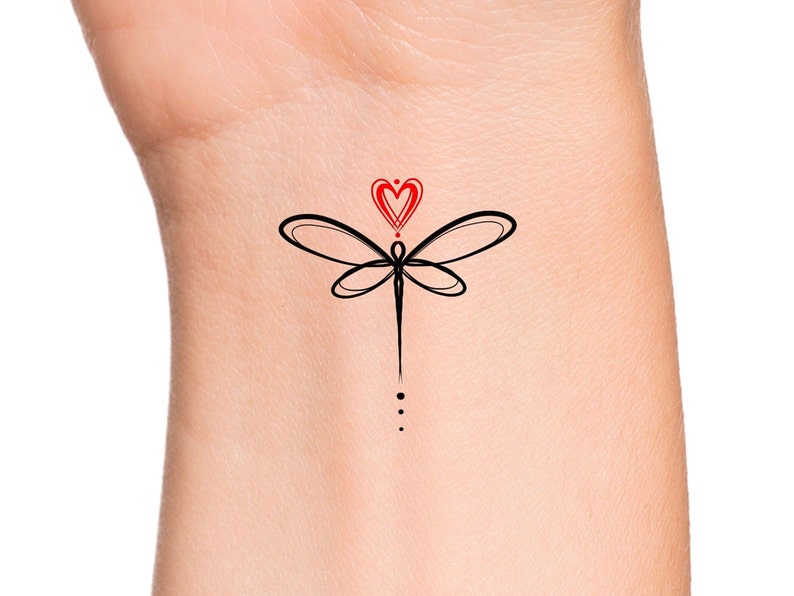 Dragonfly Heart Temporary Tattoo / Red Heart Tattoo - Etsy