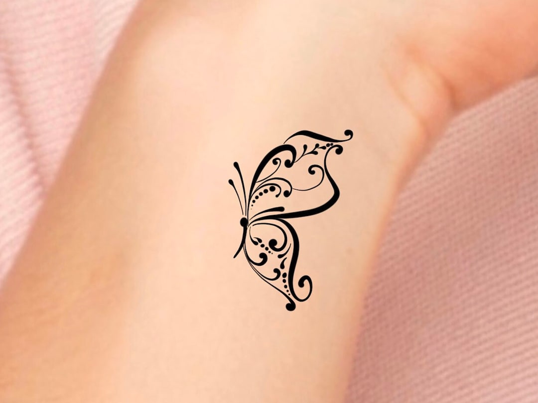 Black Butterfly Swirls Temporary Tattoo - Etsy