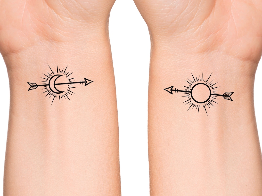 Matching Arrow Sun and Moon Temporary Tattoo - Etsy