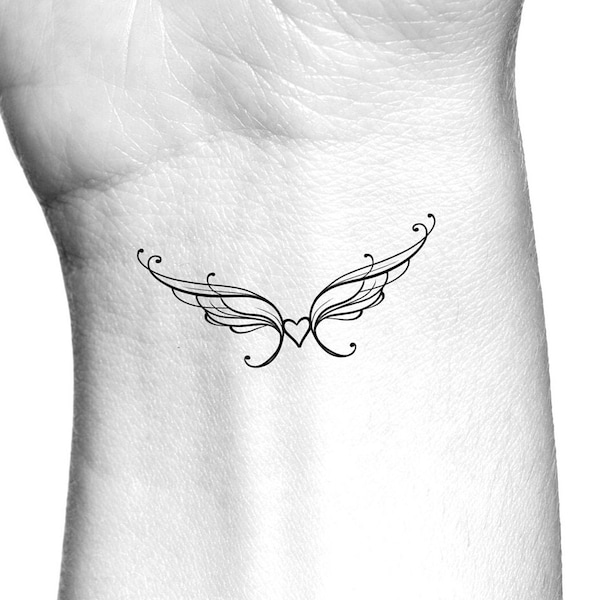 Heart Angel Wings Temporary Tattoo Etsy