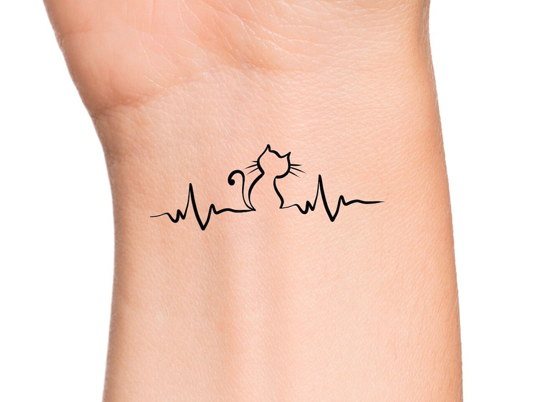 Cat Heartbeat Temporary Tattoo Animals Tattoo - Etsy
