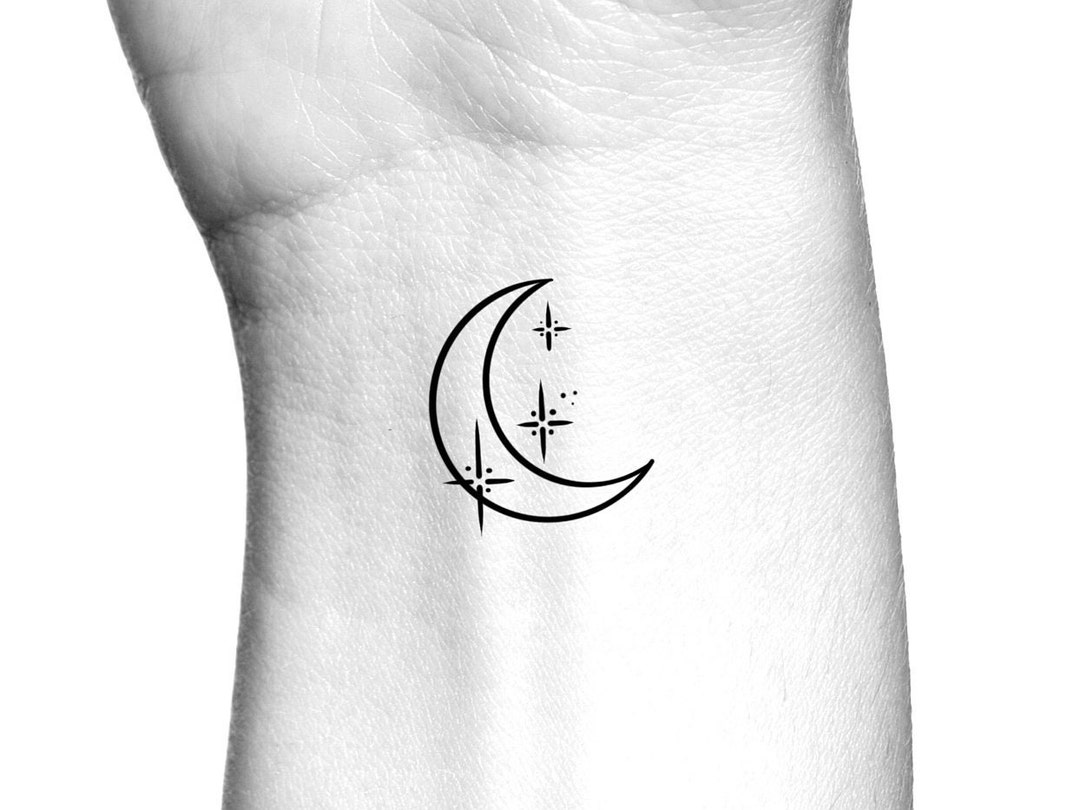 Simple Crescent Moon And Star Tattoo