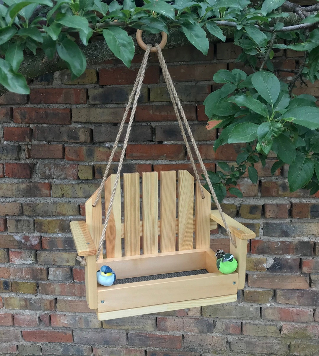 Swing Seat Wood Bird Feeder, Handmade Wooden Hanging Birdfeeder ...