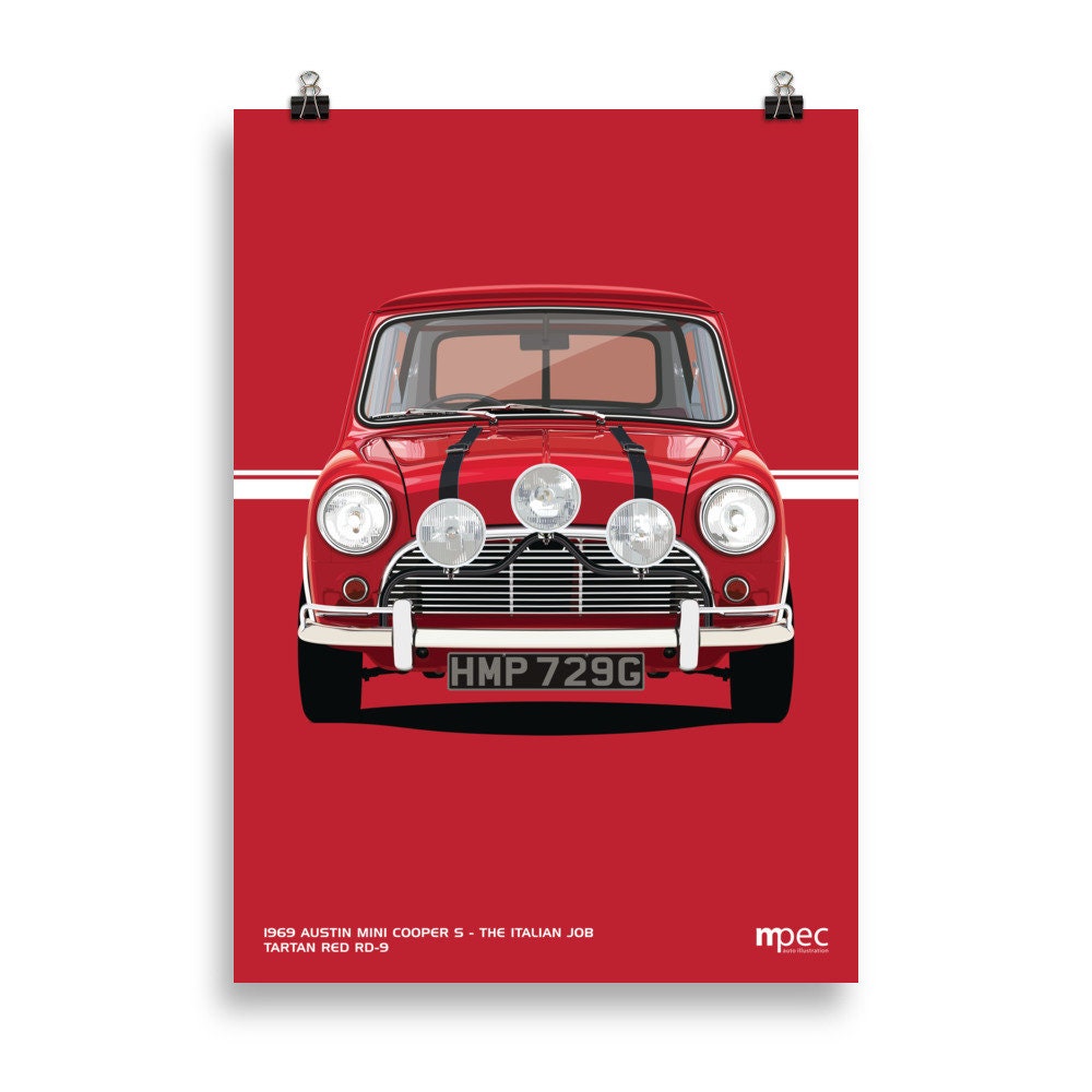 The Italian Job Red 1969 Austin Mini Cooper S Portrait Poster 50cm X ...