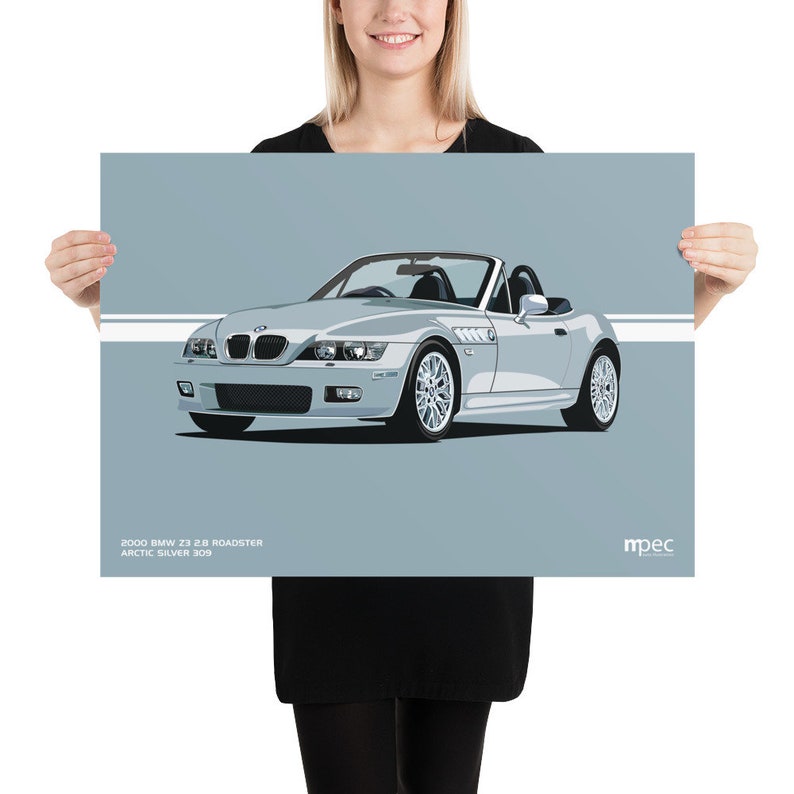 Illustration Poster BMW Z3 2.8 Roadster in Arctic Silver Landscape 50cm ...