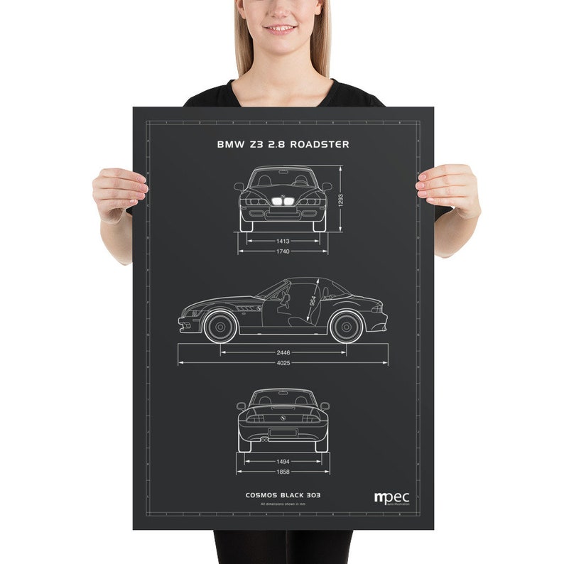 Large BMW Z3 2.8 Technical Illustration Poster Cosmos Black 50cm X 70cm ...
