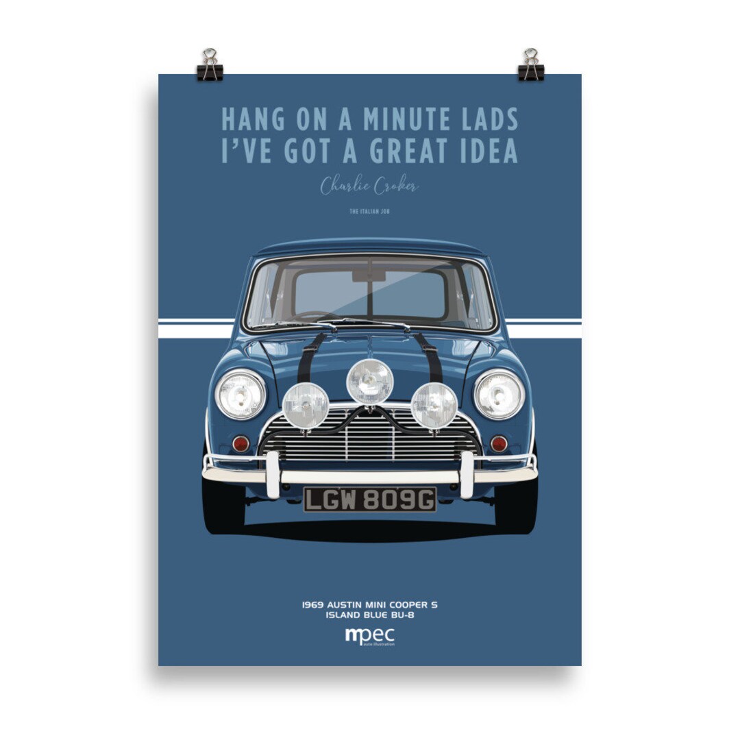 The Italian Job Blue 1969 Austin Mini Cooper S Portrait Poster With ...