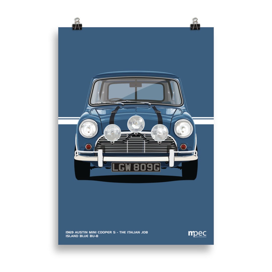 The Italian Job Blue 1969 Austin Mini Cooper S Portrait Poster 50cm X ...