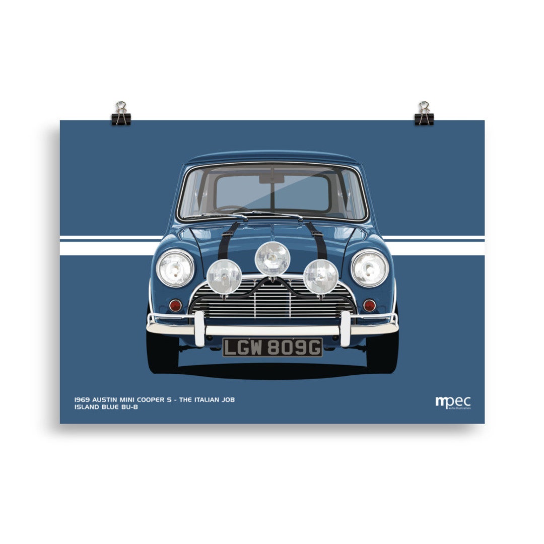 The Italian Job Blue 1969 Austin Mini Cooper S Landscape Poster 50cm X ...