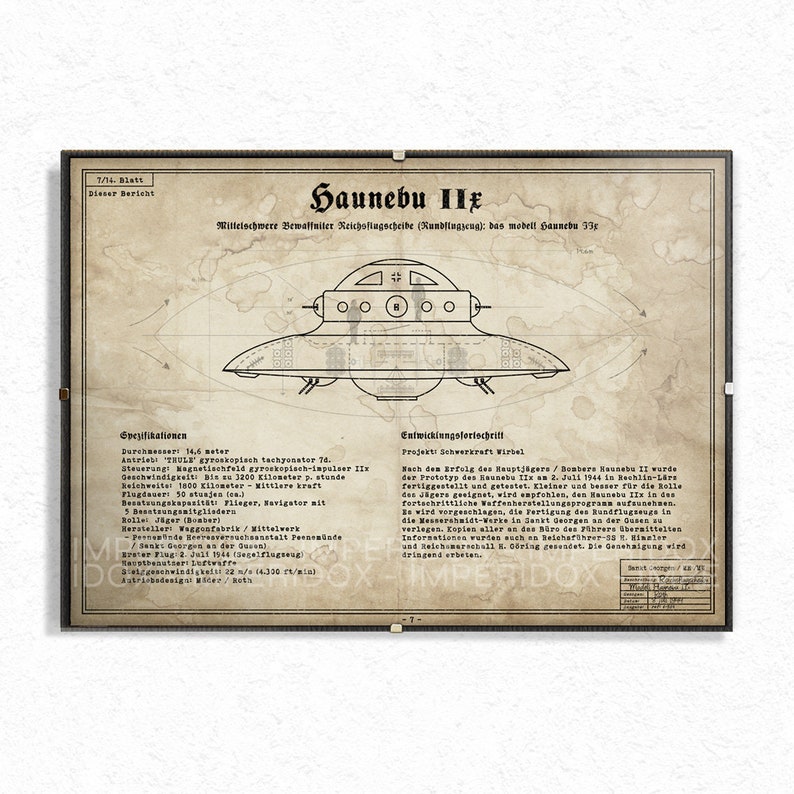 Vintage UFO Blueprint Art Print Extraterrestrial Spacecraft Poster Sci ...