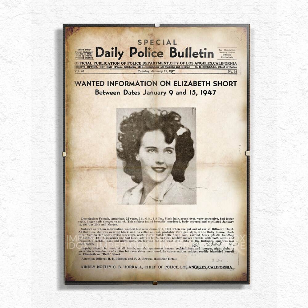 Black Dahlia Poster, Vintage True Crime Art Print, 1940s Hollywood ...