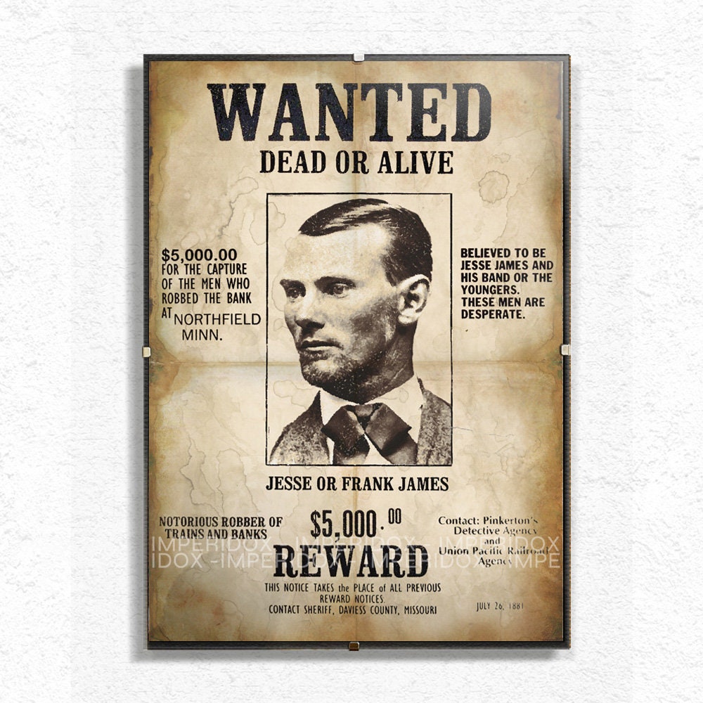 Jesse James Wanted Poster - Etsy