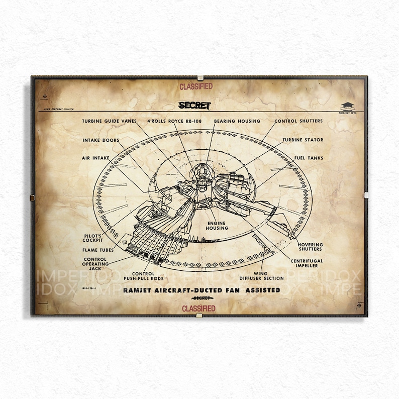Avro Air Car Blueprint, Vintage UFO Design Print, 1950s Flying Saucer ...