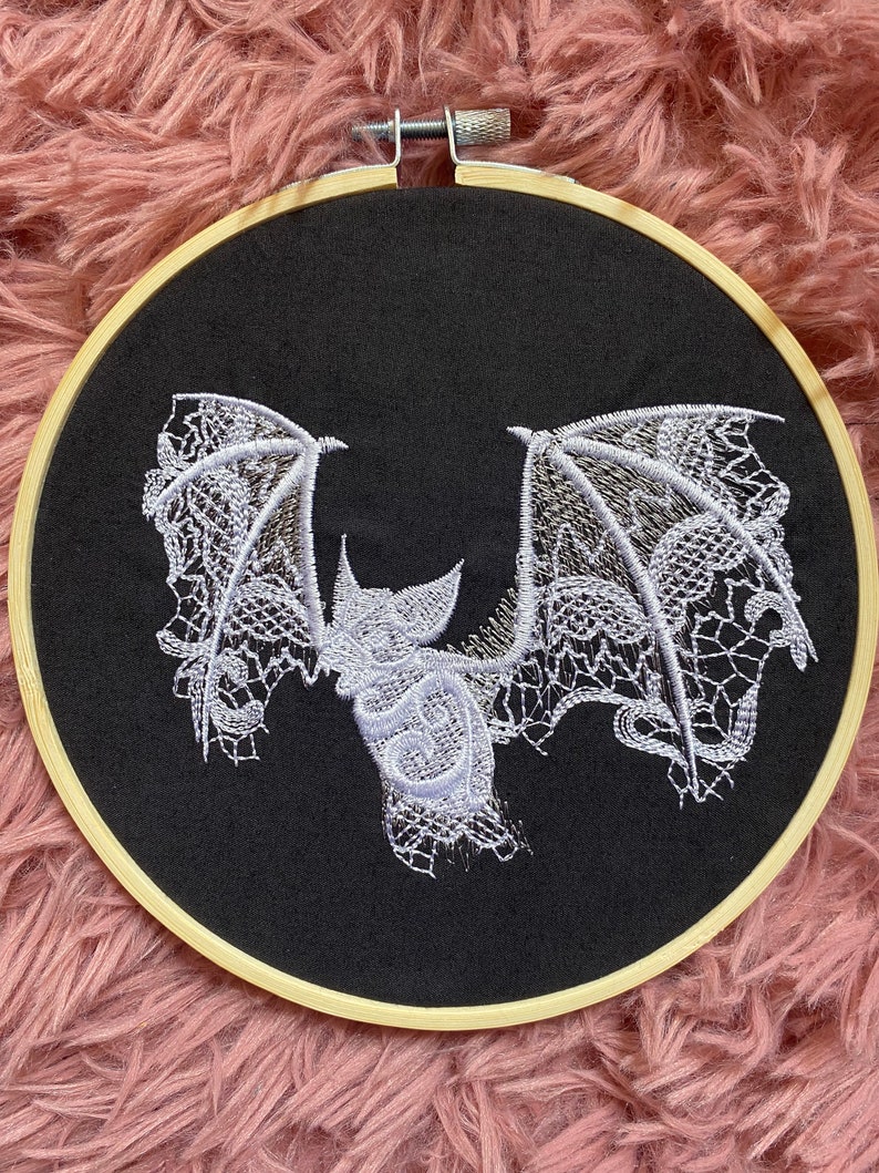 Lace Halloween Bat Finished Embroidery Hoop - Etsy