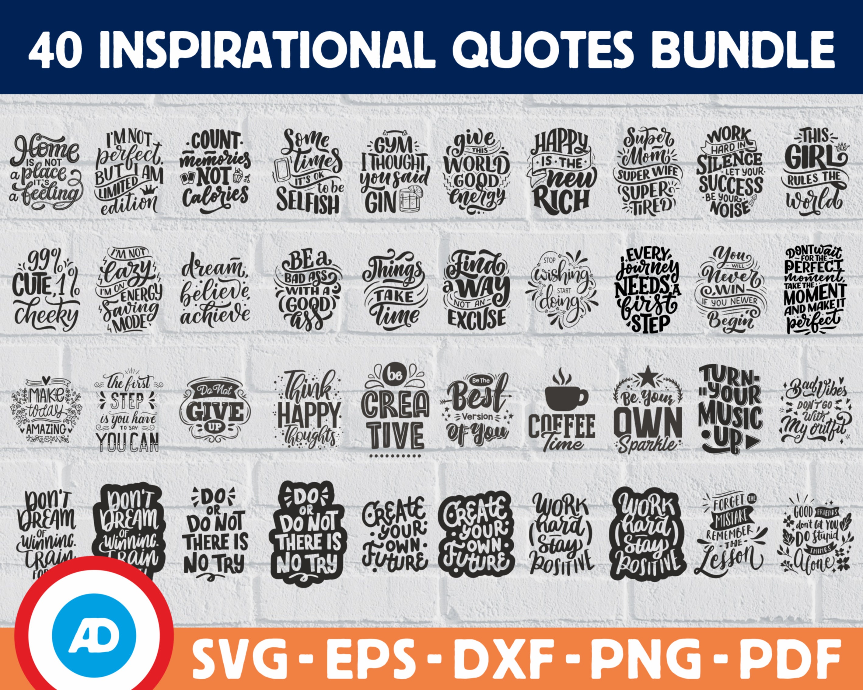 Art & Collectibles Clip Art for Silhouette 40 Inspirational Quotes SVG ...