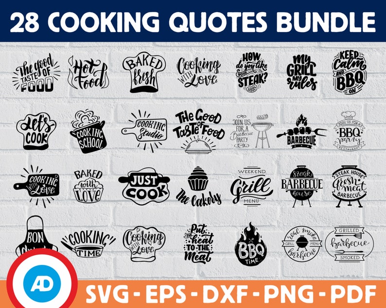 28 Cooking Quotes SVG BUNDLE Svg Eps Dxf Pdf Png Files for - Etsy Hong Kong