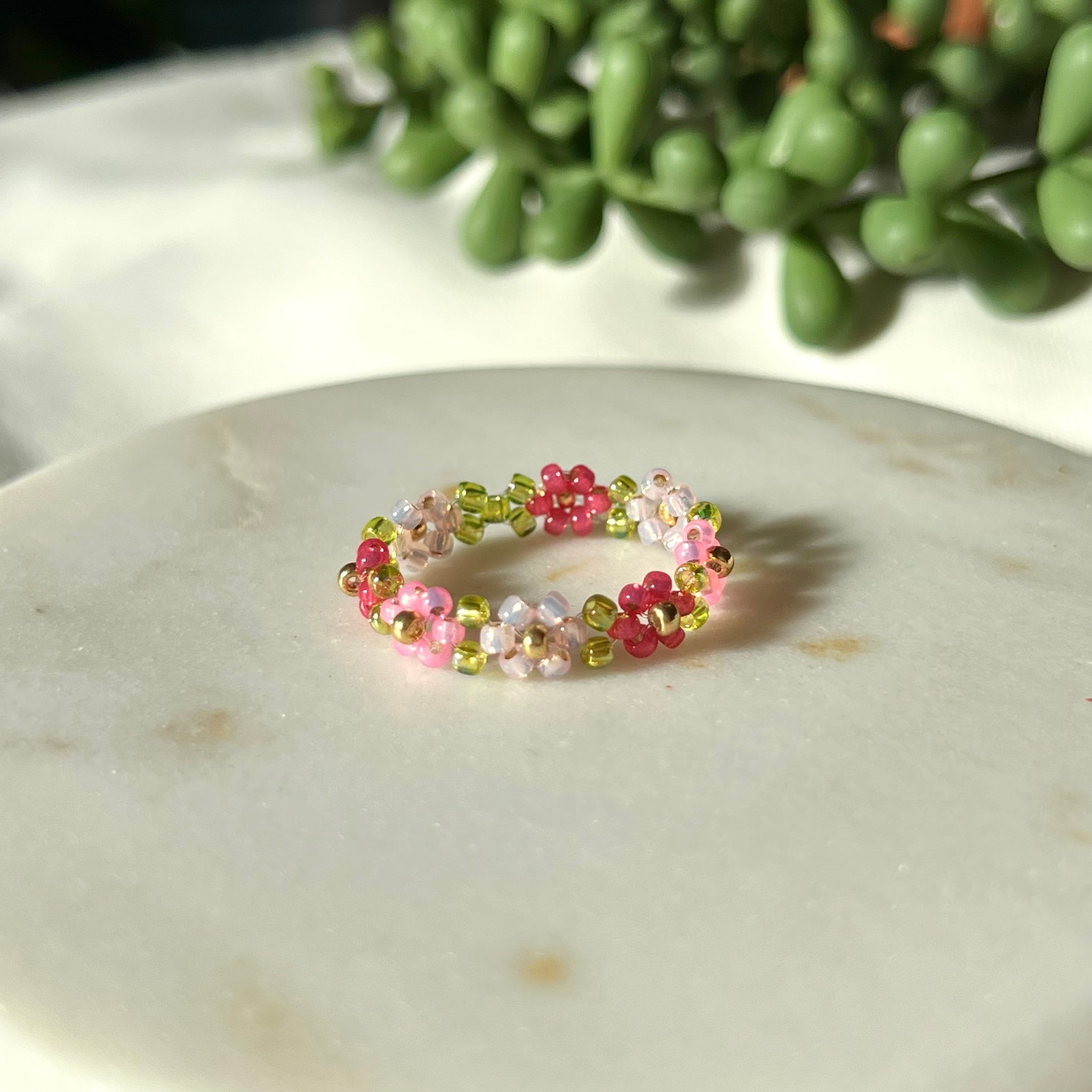 Multi Pink Flower Ring| Flower Rings| Cute Beaded Rings - Etsy