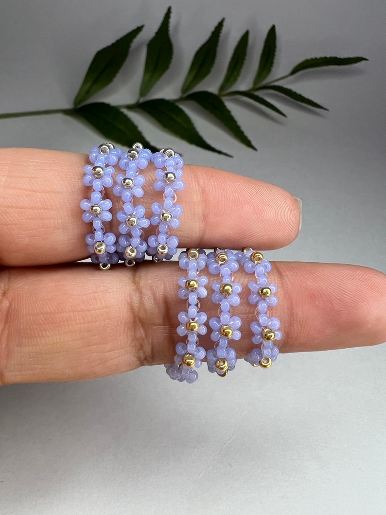 Beaded Flower Rings Stackable Rings - Etsy