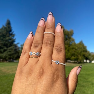 Blue and Pink Flower Rings, Ring Set, Flower Bead Ring - Etsy