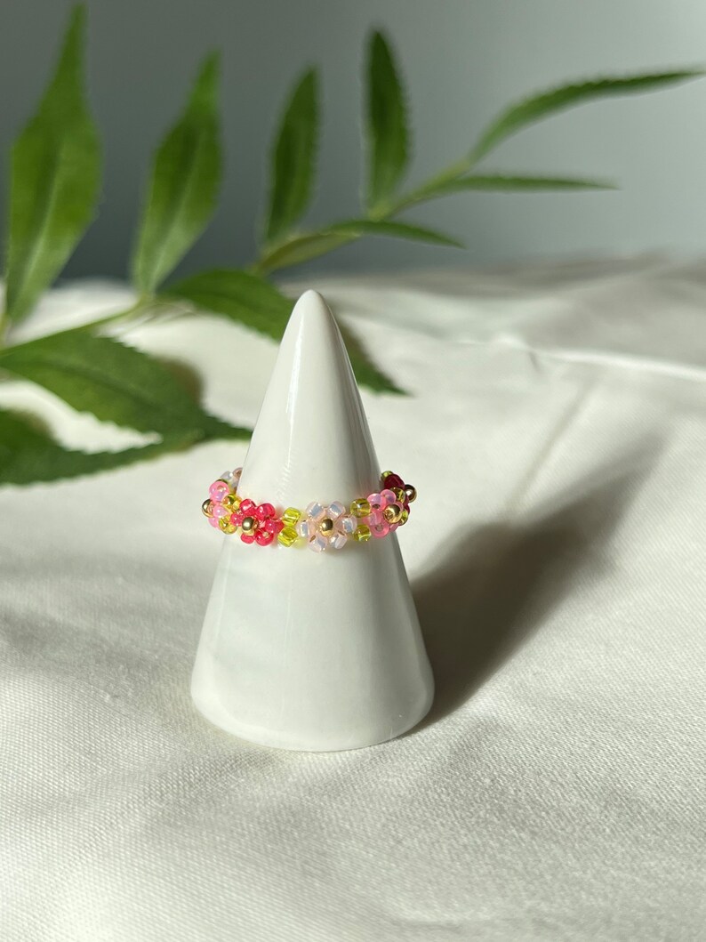 Multi Pink Flower Ring| Flower Rings| Cute Beaded Rings - Etsy
