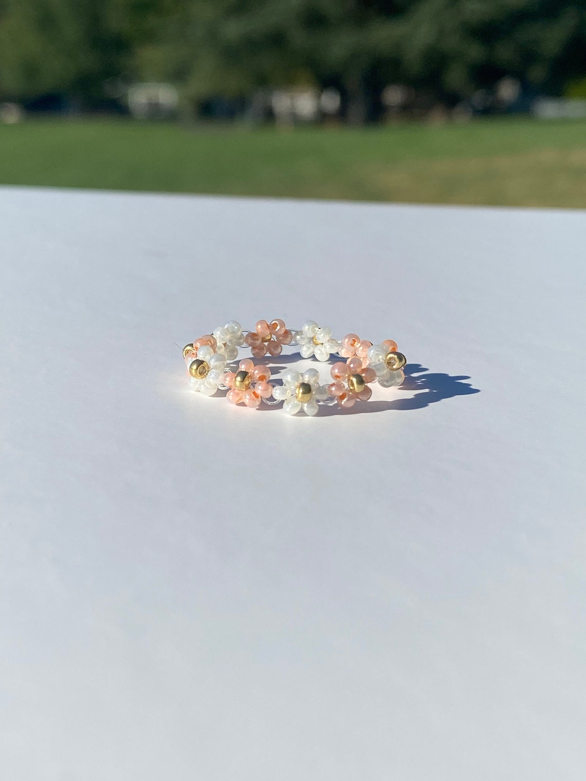 Blue and Pink Flower Rings, Ring Set, Flower Bead Ring - Etsy