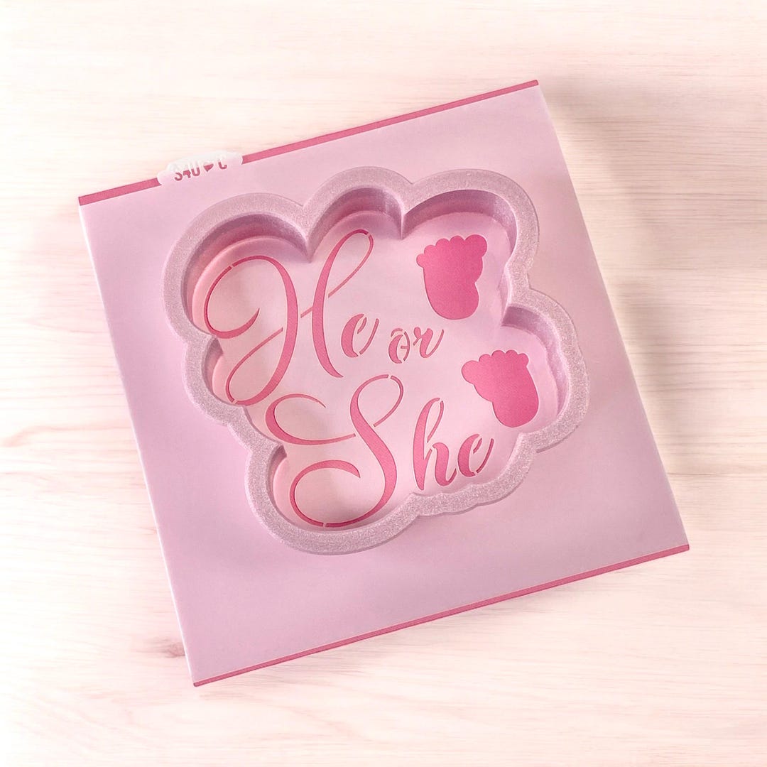 He or She Cookie Cutter or Stencil, Baby Shower Cookie Set - Etsy