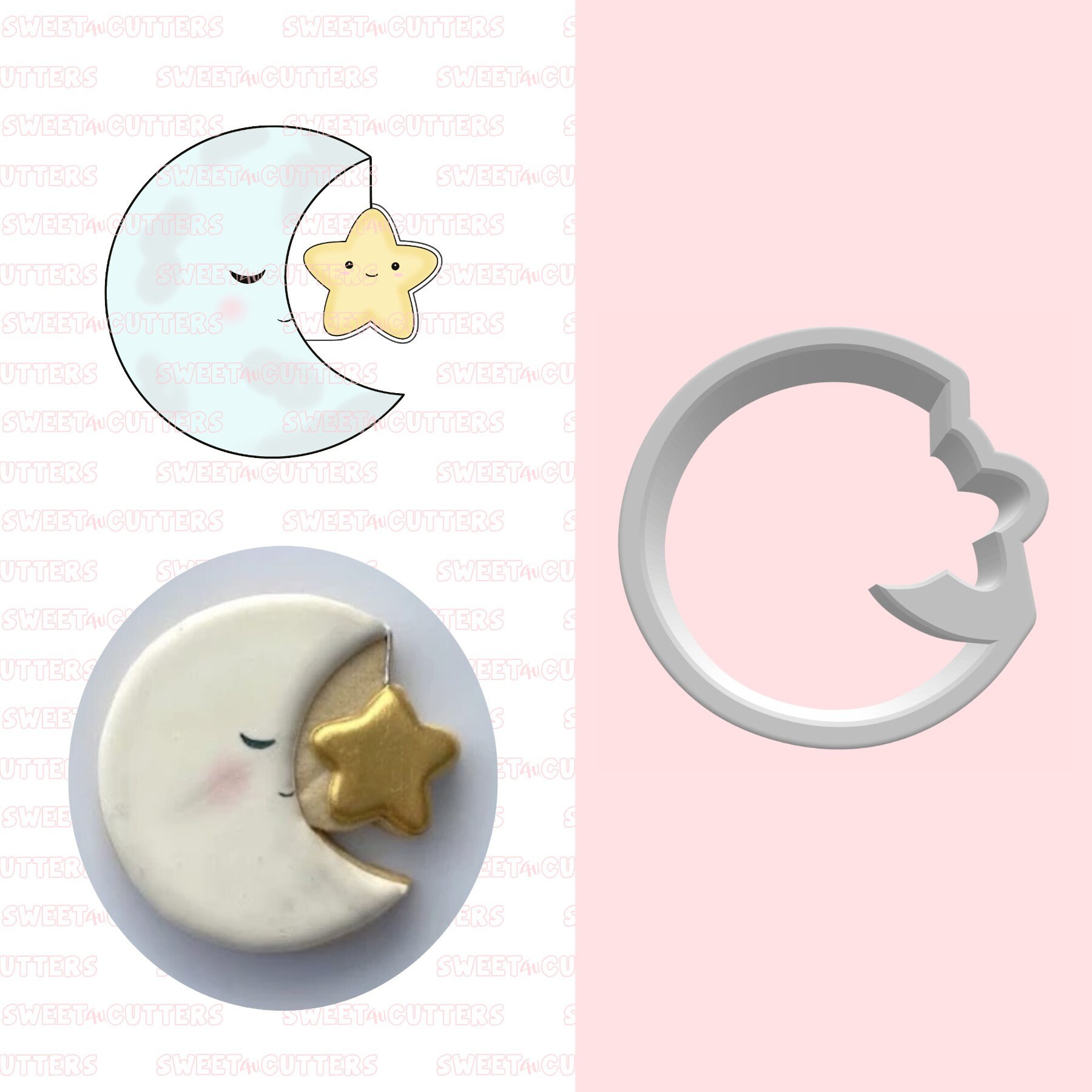 Half Moon With Star Cookie Cutter, Baby Shower Cookie Cutter, Fondant ...