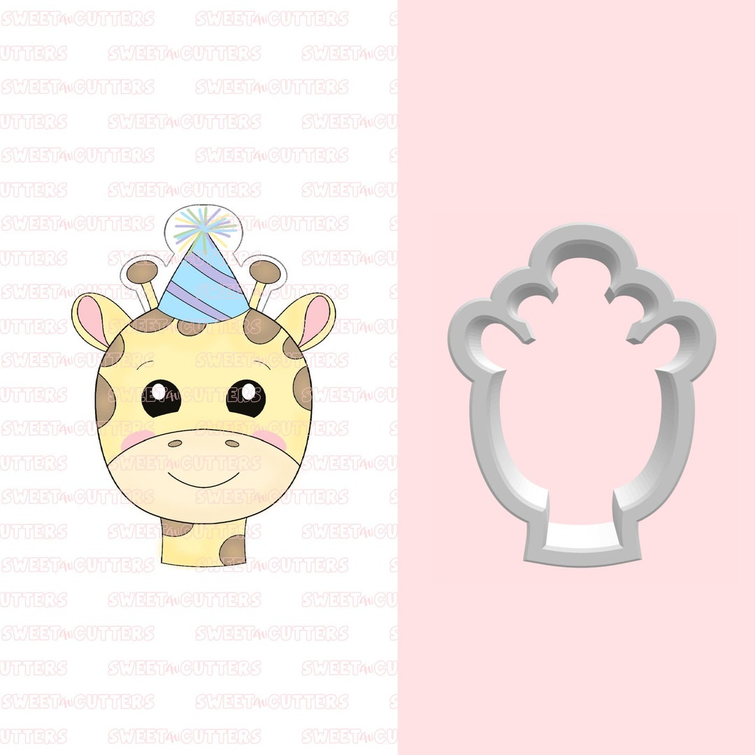 Giraffe With Birthday Hat Cookie Cutter, Giraffe Face Cookie Cutter ...
