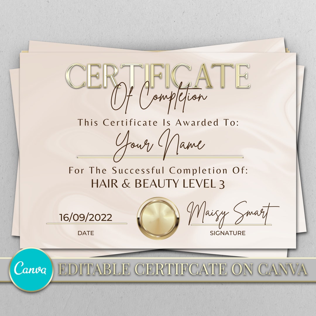 Certificate of Completion Editable With Canva Print Yourself Rose and ...