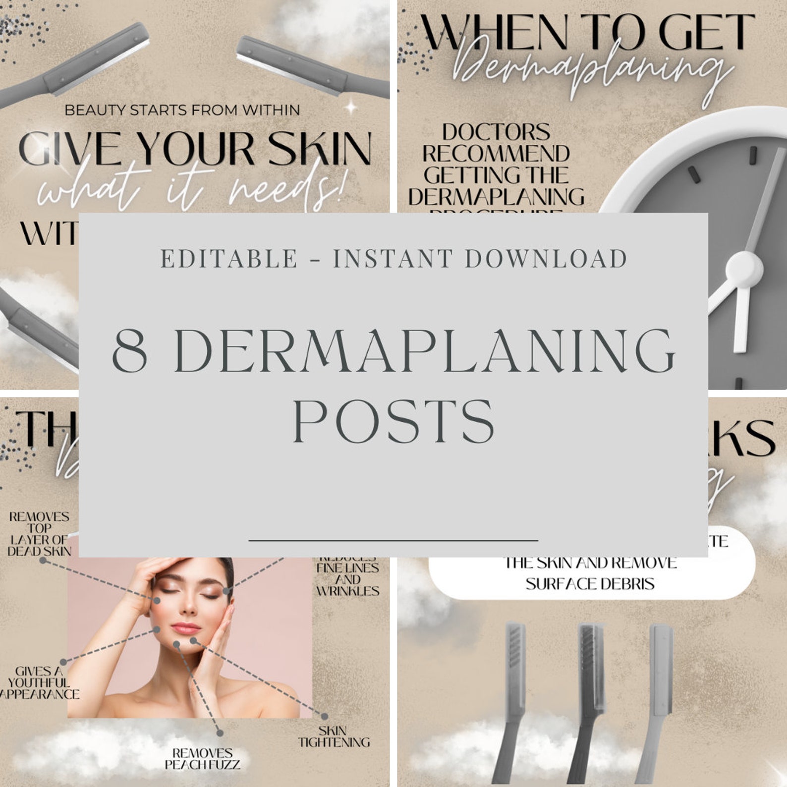 8 Beige Dermaplaning Epidermal Epiblade Aesthetics Templates Instagram ...