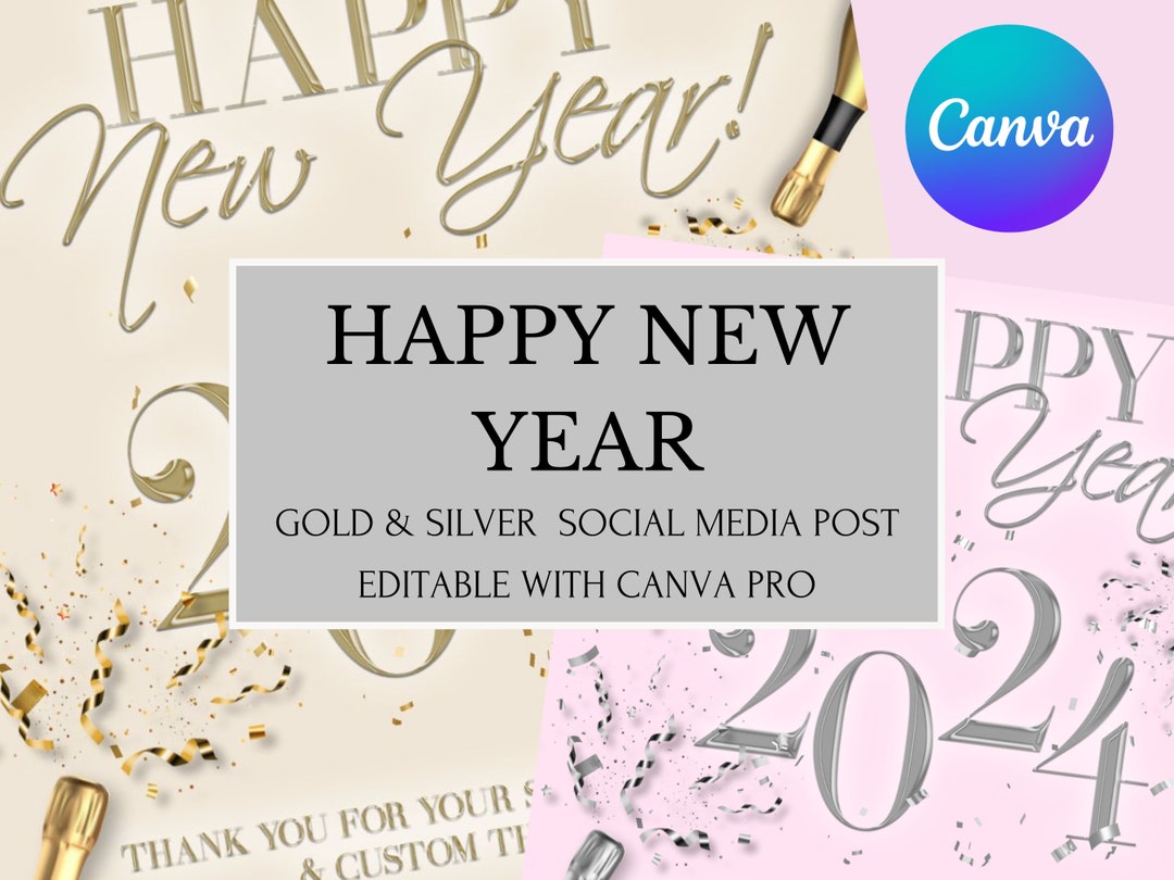 Happy New Year Canva Template Pink Silver Beige and Gold, Instagram ...