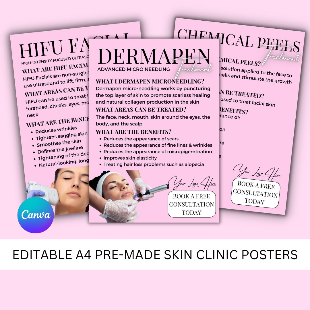 HIFU Facial, Dermapen, Chemical Peel White A4 Posters Dermatology ...