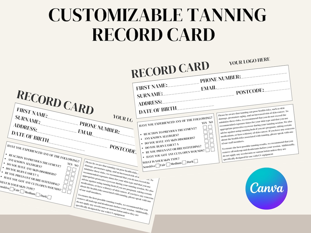 Editable Tanning Record Card for Perfect Salon Management, Free to Edit ...