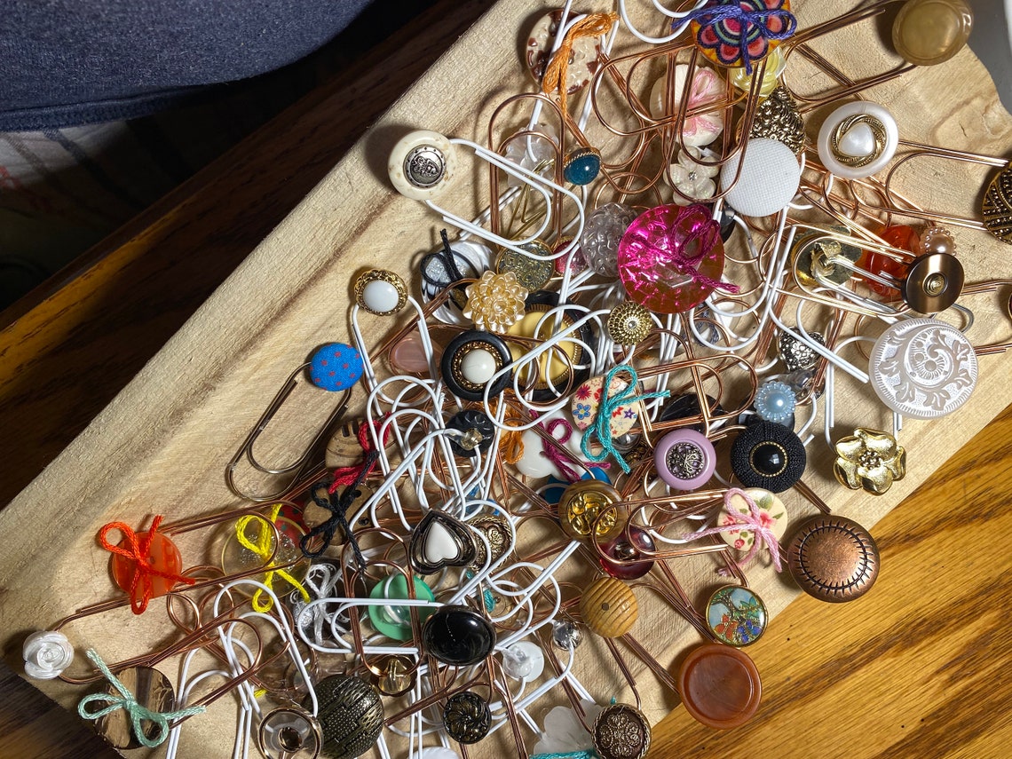 Junk Journal Paper Clips | Button Paper Clips | Large Button Bookmark ...