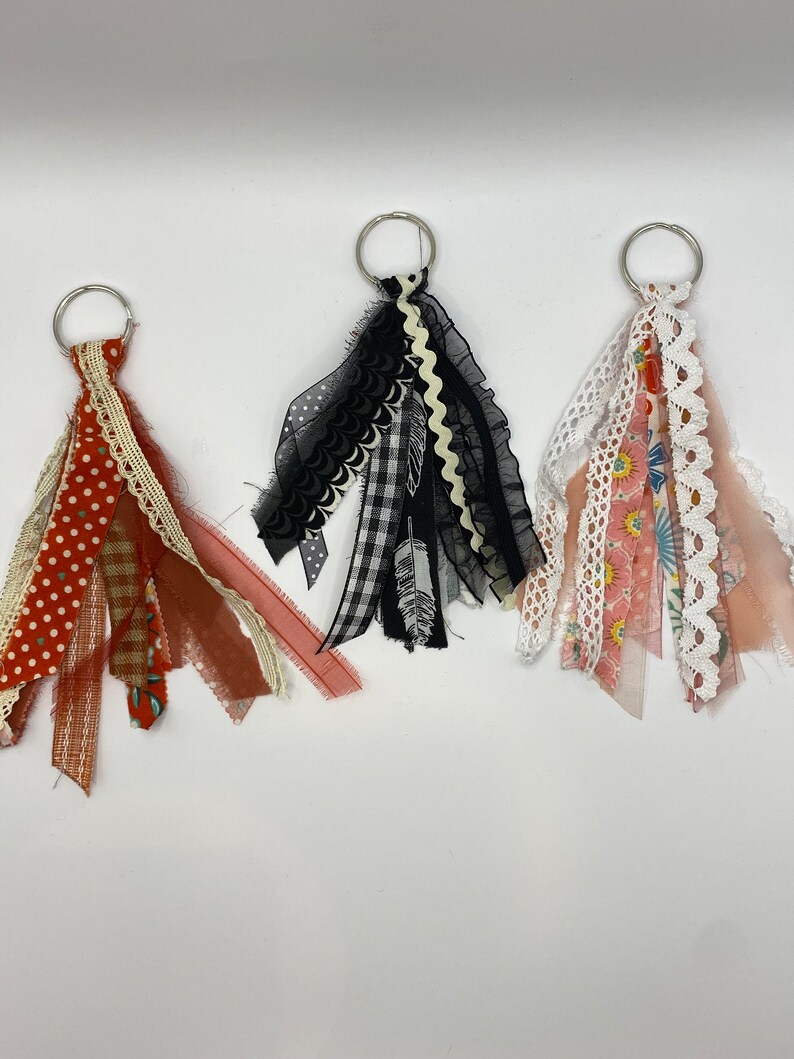 Boho Key Chain | Ribbon Bag Accessory | Backpack Charm | Handmade Tote ...