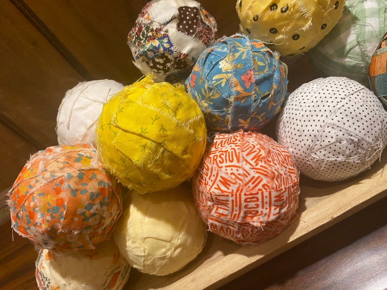 Primitive Rag Ball Decor | Farmhouse Bowl Fillers | Shabby Ornaments | Wreath Add Ons | Hand ...