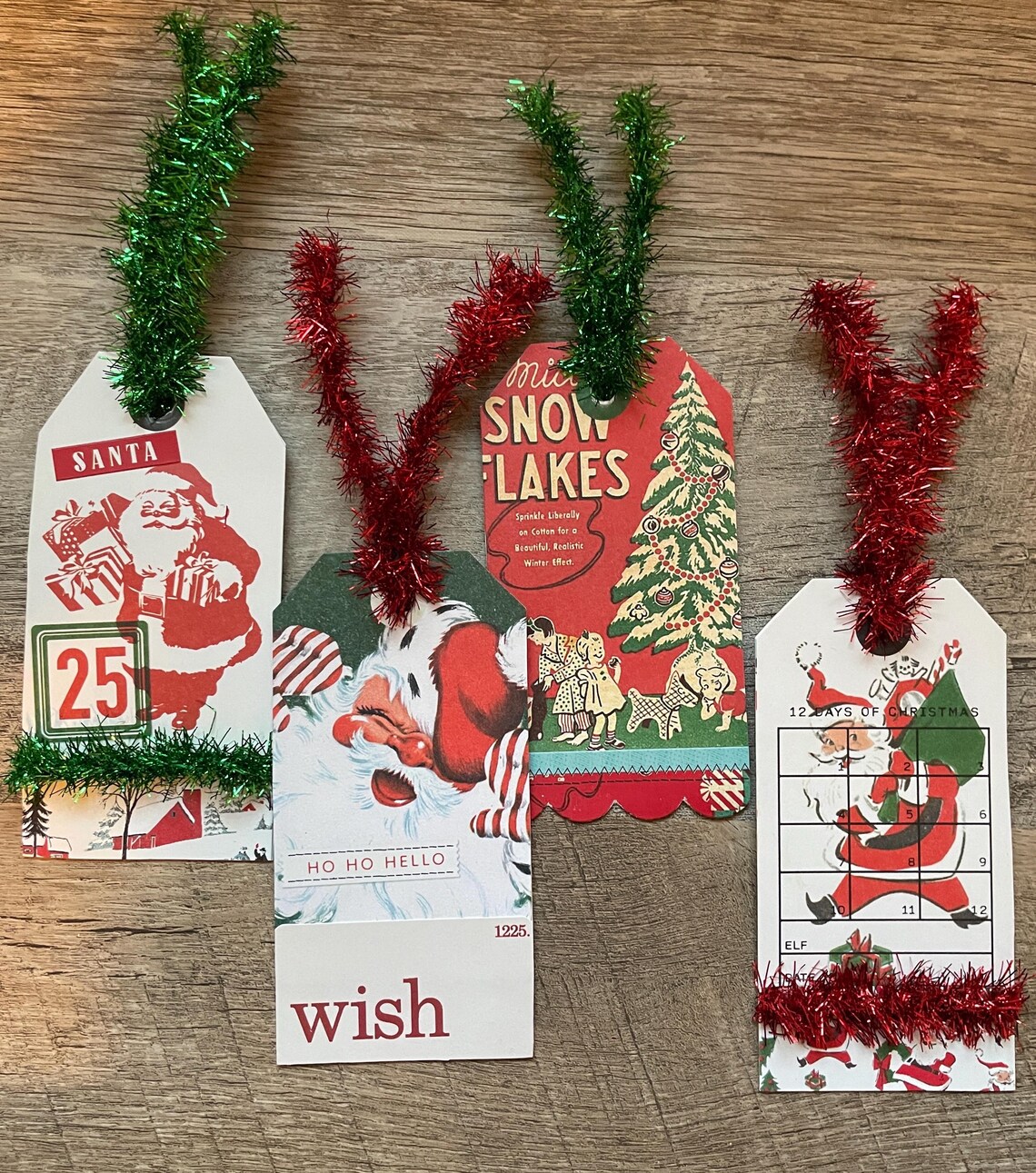 Retro Christmas Tags (handmade Set of 4) - Etsy