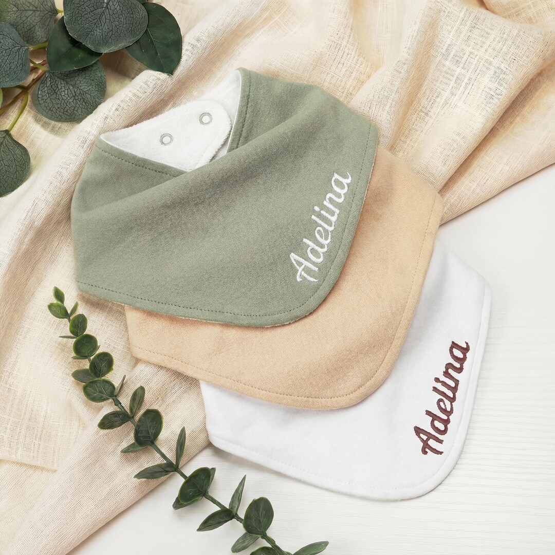 Organic Cotton Baby Bandana Bib With Name Embroidery, Personalized ...