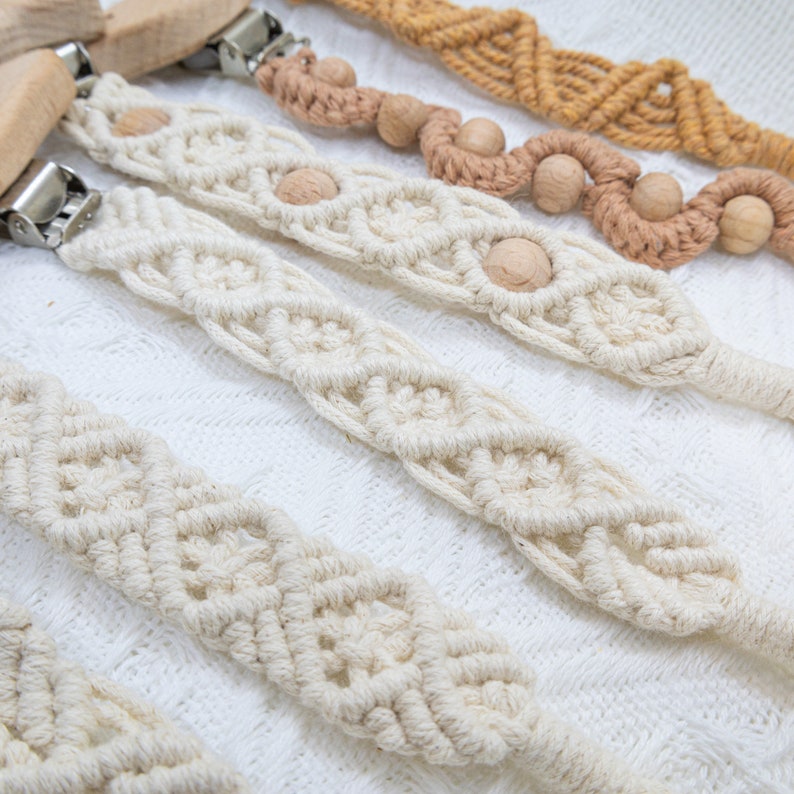 Personalized Macrame Pacifier Clip, Beech Wood Baby Accessory - Etsy