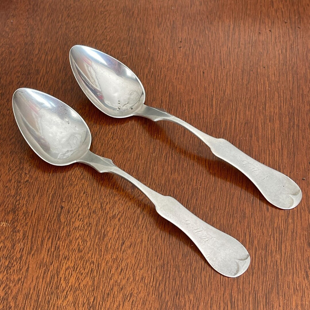 2 Antique 19th C. Duhme Tipped Pattern Coin Silver Serving Spoons - Etsy