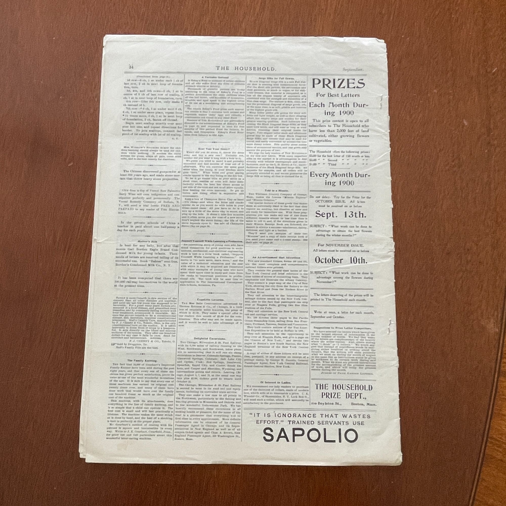 Vintage 1900 THE HOUSEHOLD Magazine Ads Articles 34 Pages Boston, MA - Etsy