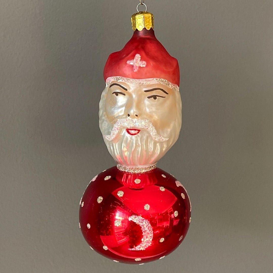 Vintage Christopher Radko Merlin Red Glitter Hand Blown Glass Christmas ...