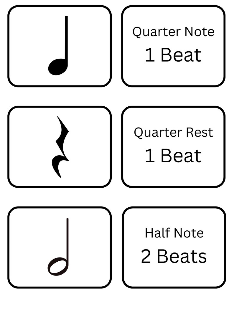Music Note Beat Flash Cards Printable With Names for Music Students ...
