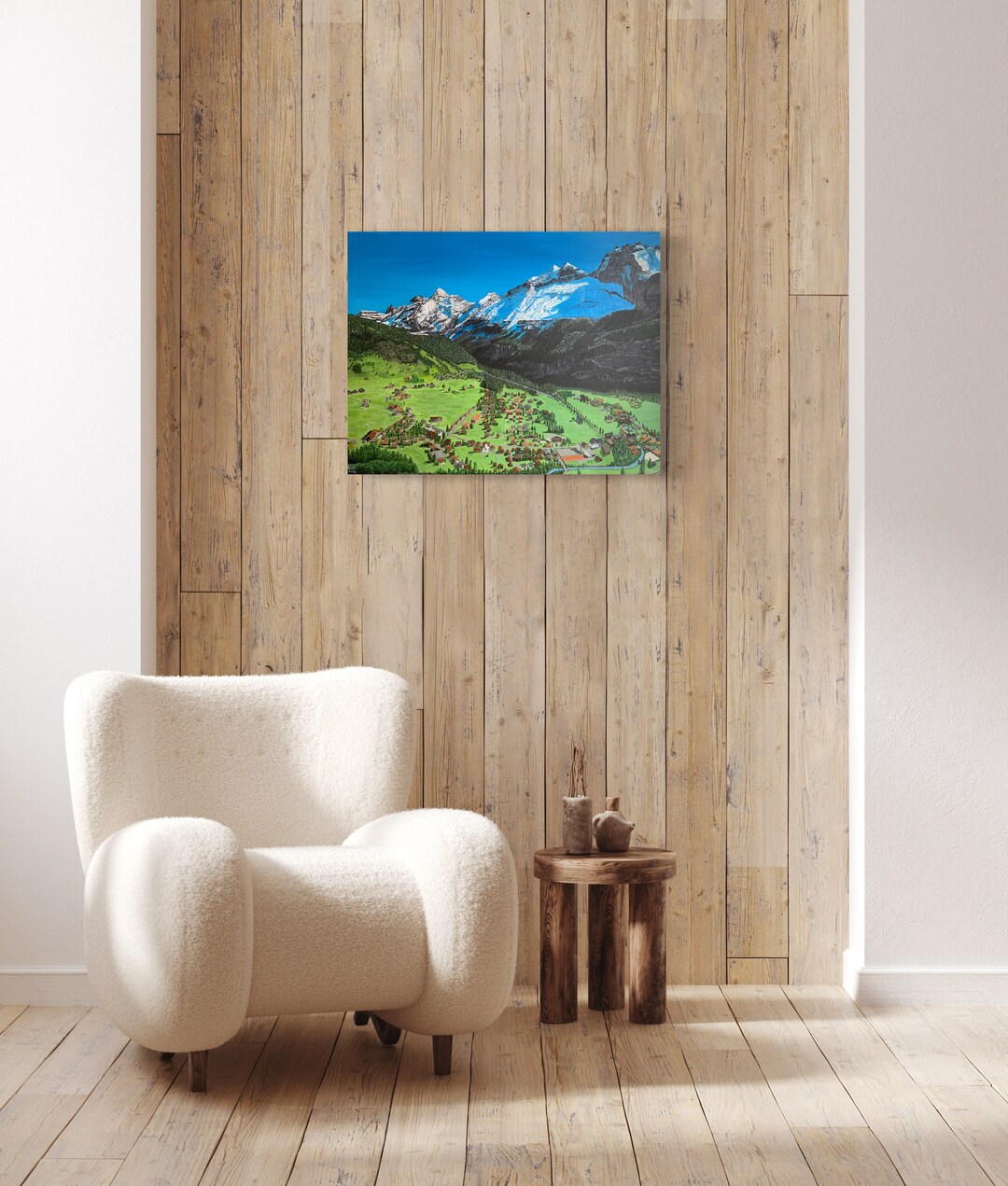 Swiss Alps Mountain Village – Original Acrylic Painting on 14x18 Canvas ...