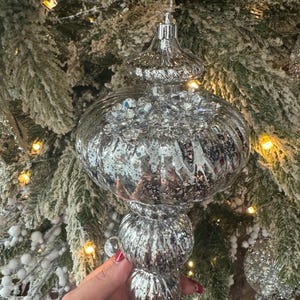 Set of 2 Silver Splendor Jeweled Finial 12 Inch Ornaments - Etsy