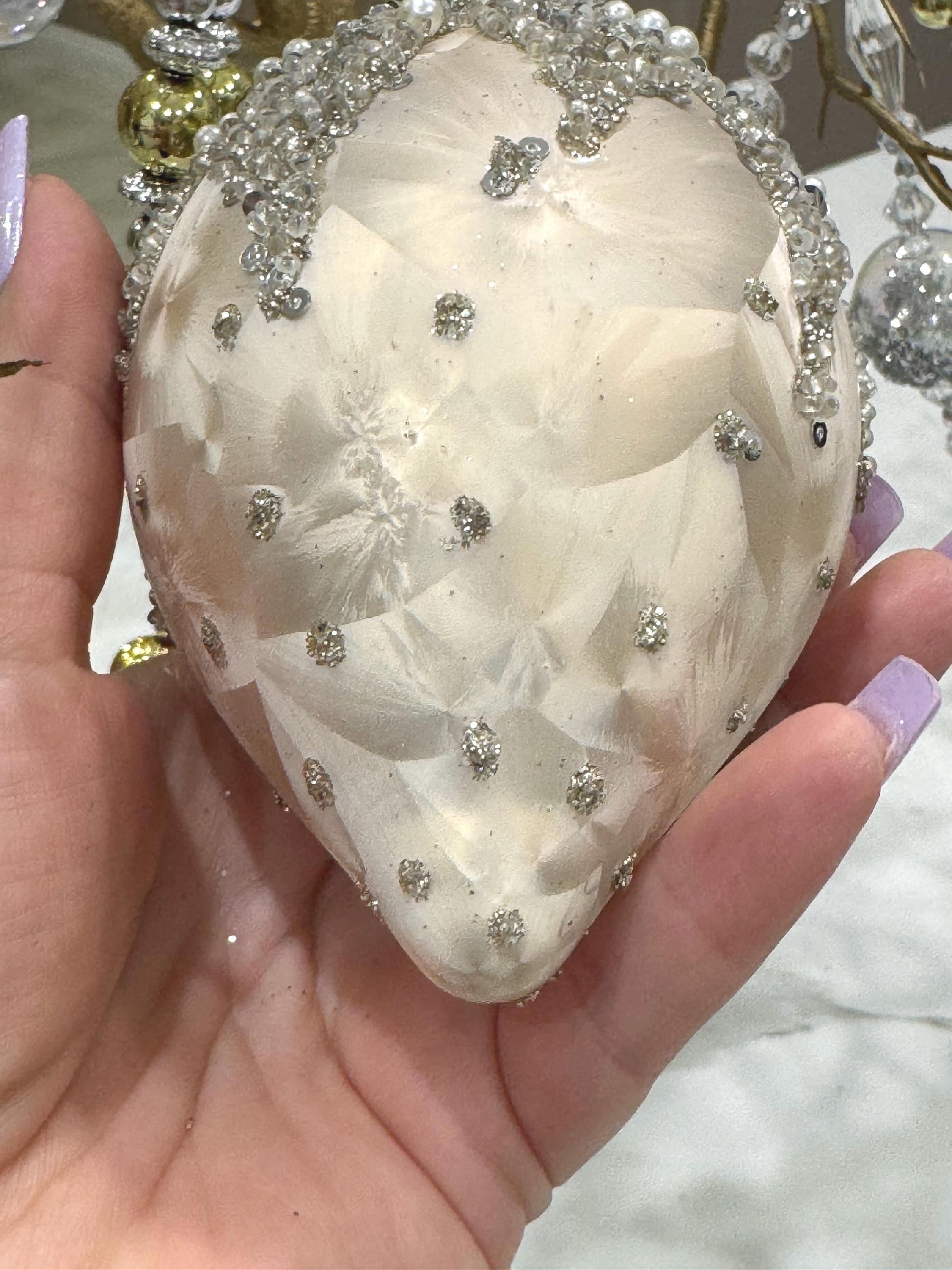 Ivory Snowfall Pearl Glass Finial Ornament - Etsy
